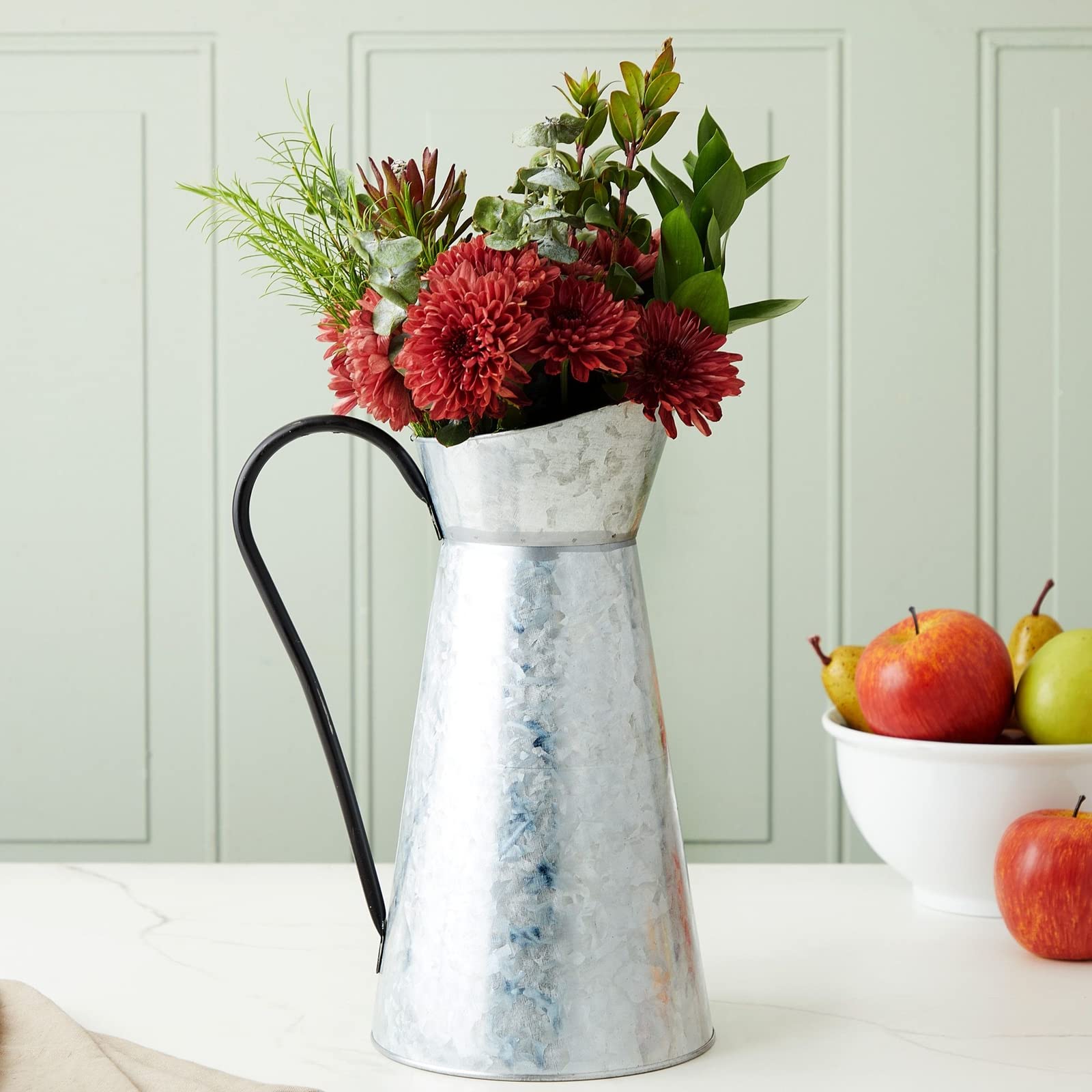 Juvale Rustic-Style Galvanized Vase with Handle, Metal Flower Vase for Farmhouse-Style Home Decor, Table Centerpieces, & Decorative Flowers Arrangements - Vase 12 Inch Tall - Metal Pitcher Vase