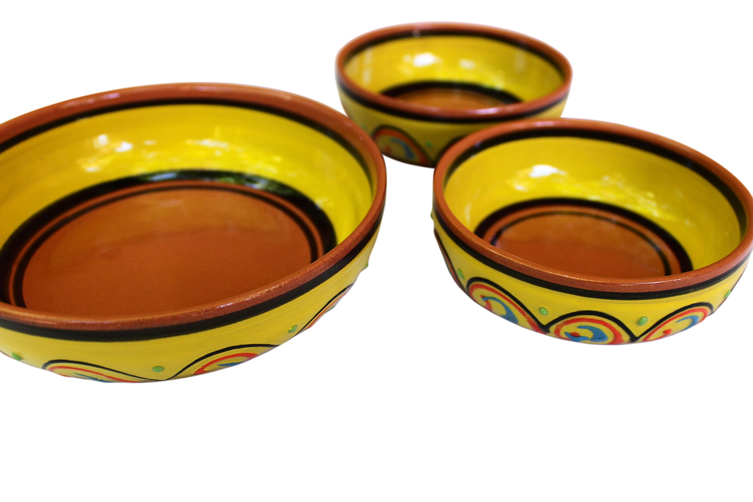 Canyon Cactus Ceramics Spanish Terracotta Set of 3 Small Dipping Bowls, Yellow