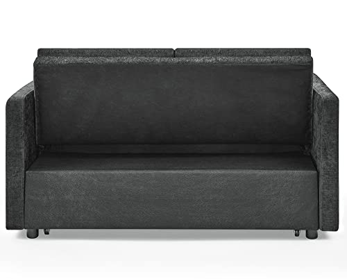 FANYE Chenille Upholstered Loveseat Sleeper w/Side Storage Pockets, 54.5" 2-Seaters Sofa with Pull-Out Couch Bed with Adjustable Cushions Backrest for Living Room Apartment Office Small Space, Black