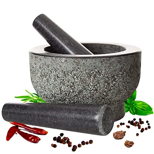 HiCoup Kitchenware 7-Inch Granite Mortar & Pestle Set - Herb, Spice & Guacamole Grinder