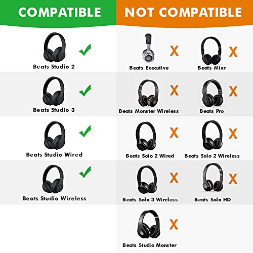 HiFan Replacement Ear Pads for Beats Studio 2.0 & 3.0 Wired/Wireless B0500 / B0501 - Extreme Comfort Ear Cushions Replacement kit Noise Isolation Adaptive Memory Foam Ear Cover, 2 Peices (Black)