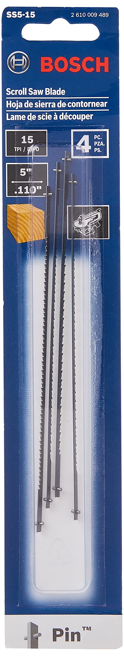 BOSCH SS5-15 5-Inch X 15-Tpi Pin End Scroll Saw Blade, Silver
