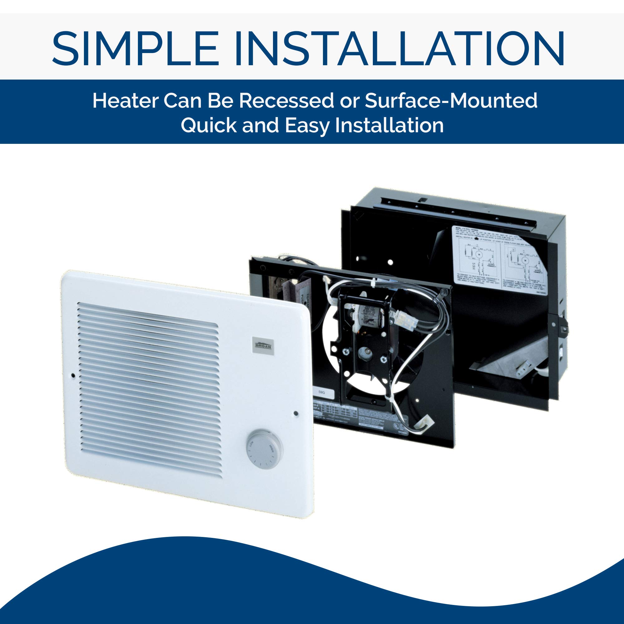 Broan-NuTone Wall Heater, White Grille Heater with Built-In Adjustable Thermostat, 750/1500W, 120/240V AC