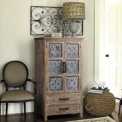 Farmhouse Wood and Metal 2-Drawer 2-Door Storage Cabinet 48.03" H X 26.77" W 15.35" D Brown Grey MDF Weathered