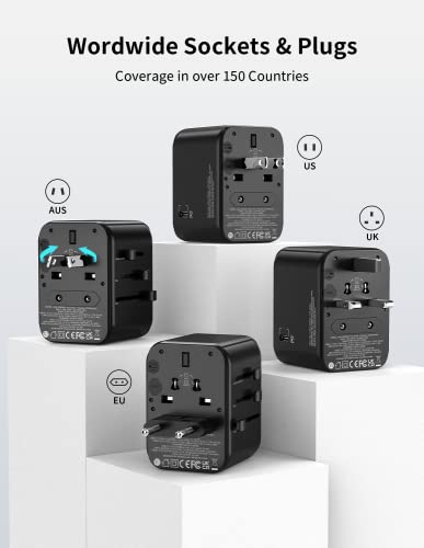 MOMAX International Plug Adapter, PD 35W(Single Port) Travel Power Adapter, Universal Charger Adapter with 3USB-C+2USB-A, All in One Universal Outlet Adapter for Laptop,Tablet,Phone, US,EU,UK,AU