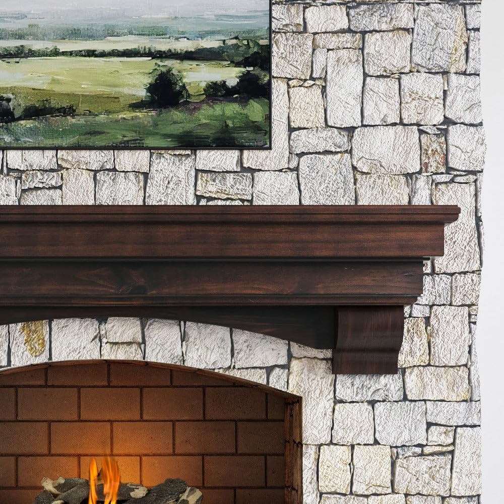 MANTELSDIRECT Mantels Direct Salem Wood Mantel Shelf with Corbels - Aged Cherry 60 Inch | Distressed Wooden Rustic Wall Mounted Shelf Perfect for Electric Fireplaces and More!
