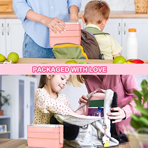 jijoe 27 PCs Bento Box Lunch Box Kit, Stackable 3-in-1 Compartment Japanese Lunch Box Set w/Soup Cup Sauce Can, Spoon Fork, Cake Cups, Fruit Picks, Snack Bags, Leakproof Lunch Containers
