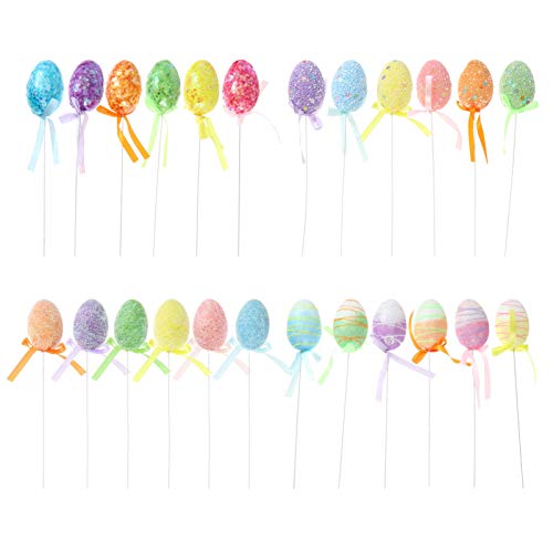 Toddmomy 24pcs Easter Egg Tree Branches Flower Picks Floral Arrangement Easter Egg Ornament for Easter Wreath Tree Garden Decoration