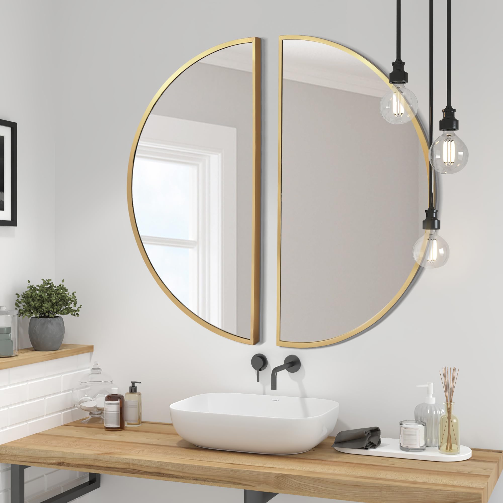 Dorlicecass Wall Mirror- Gold Bathroom Mirror Metal Frame Half Circle Mirror DIY for Bathroom, Bedroom, Living Room, Cloakroom, Entryway