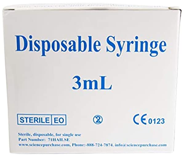 Science Purchase Disposable Luer-Slip Tip 3mL Syringe, Sterile without Needle, 100 Count