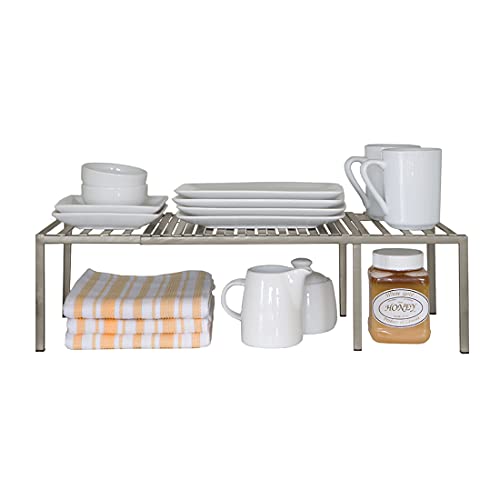 Seville Classics Iron Slat Expandable Kitchen Counter and Cabinet Shelf, Platinum