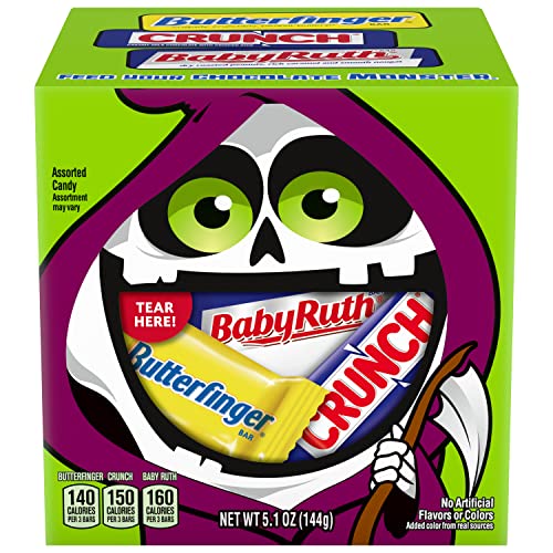 Butterfinger, CRUNCH and Baby Ruth, 6 Monster Boo Boxes, Candy Variety Pack, Assorted Mini Size Individually Wrapped Chocolate Bars, Halloween Candy Decorations, 5.1 Oz Each