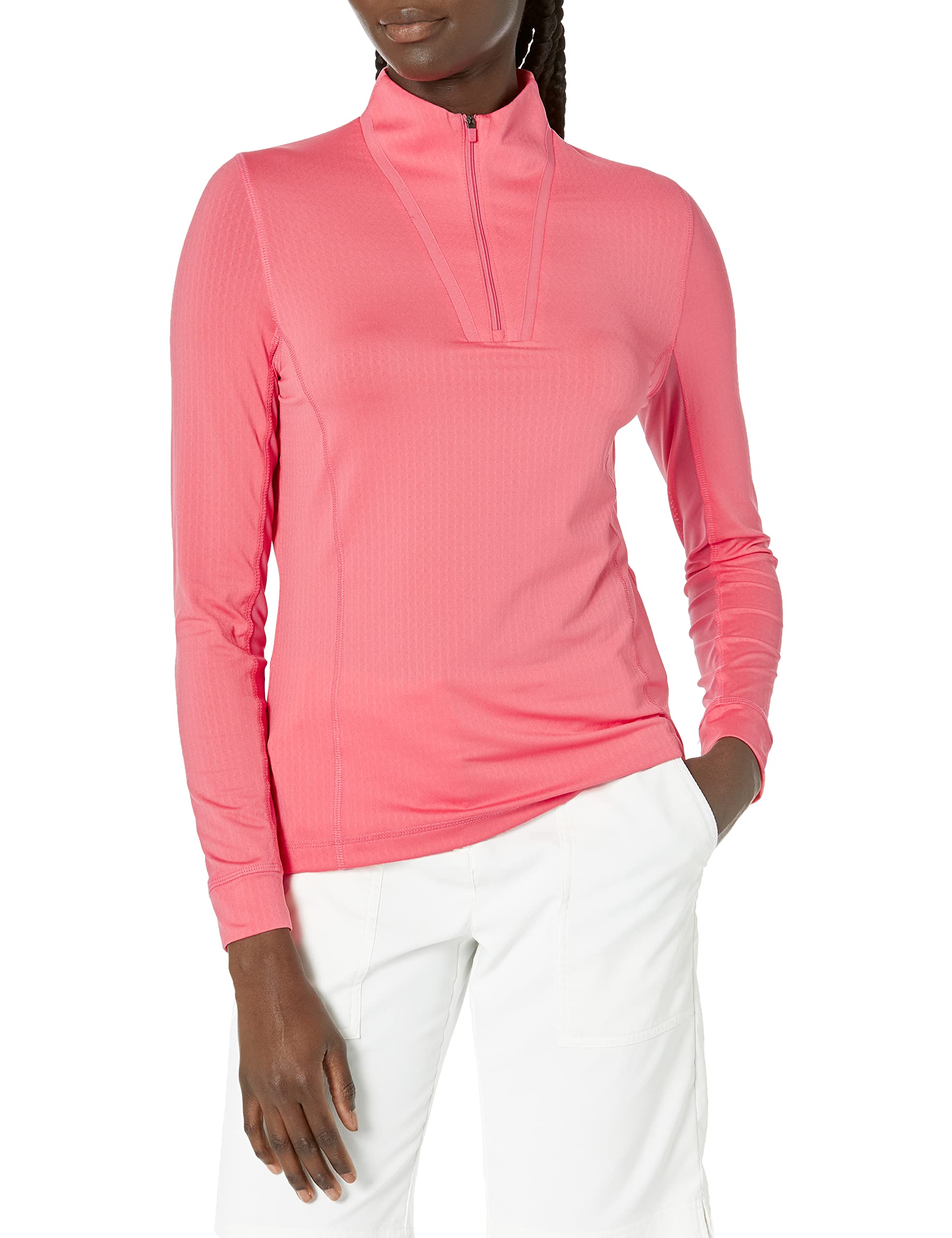 Callaway Women's Solid Sun Protection 1/4 Zip with Chev Front Seams & Top Stitching Detail Shirt, Coral Paradise, X-Large