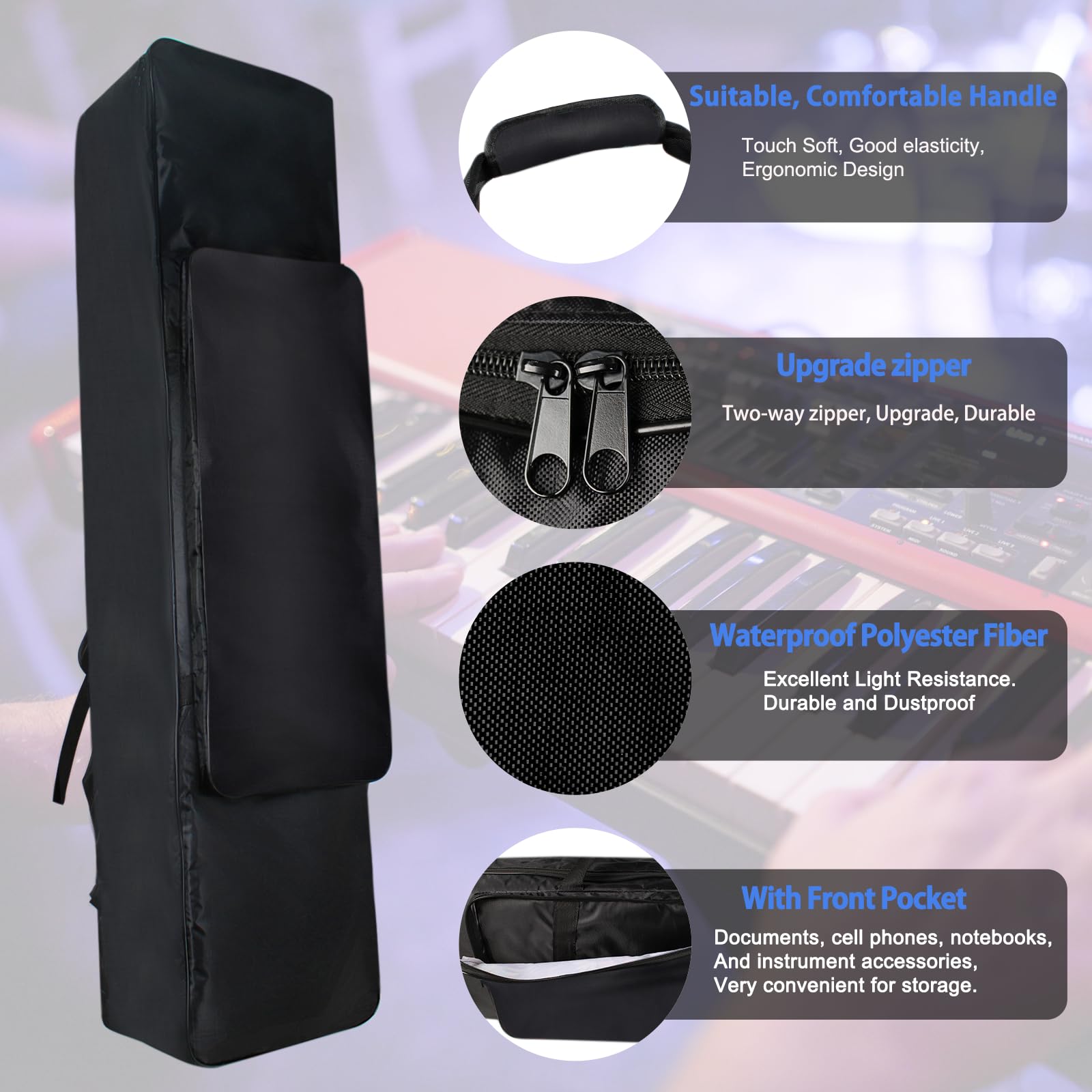 NKTM 88 Key Keyboard Case, 53.5"x12.6"x6.3" Electric Keyboard Bag Piano Gig Bag with Handles and Adjustable Shoulder Straps Keyboard Gig Bag - Black