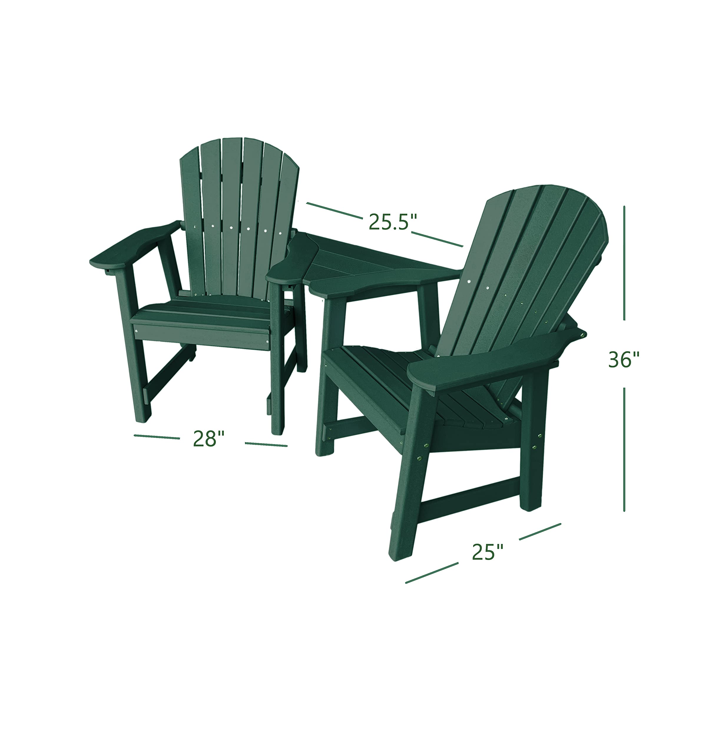 Phat Tommy 2 Chair Dining Table Set - Poly Outdoor Furniture - Small Patio Dining Set for Apartment Balcony Furniture, Recycled Poly Lumber Chairs and Table, Green
