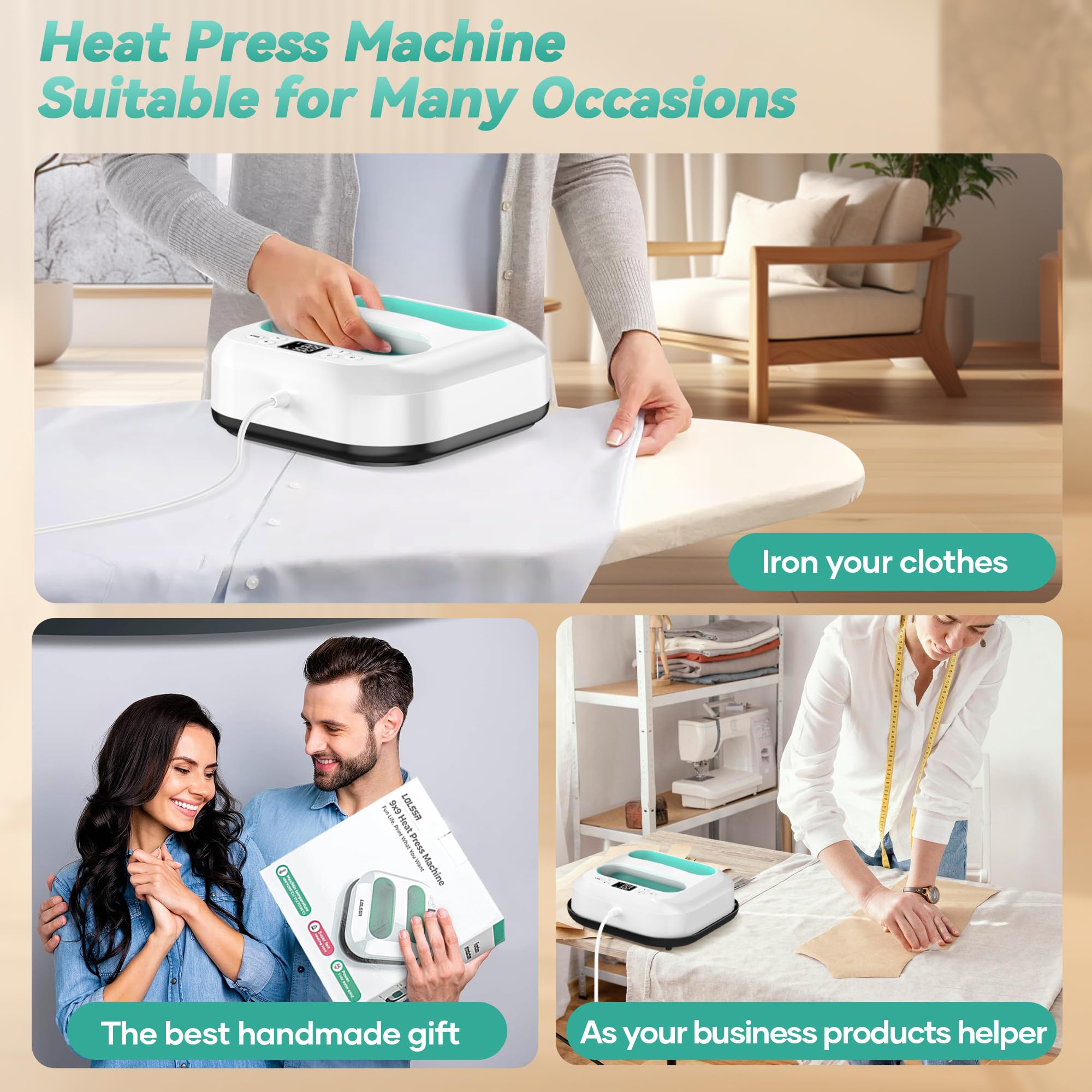 Heat Press Machine for T Shirts- 9x9 Heat Press Shirt Press Machine with Precise Temperature Control, Mini Heat Press for Hats, Dresses, Pillows, Tote Bags-Green