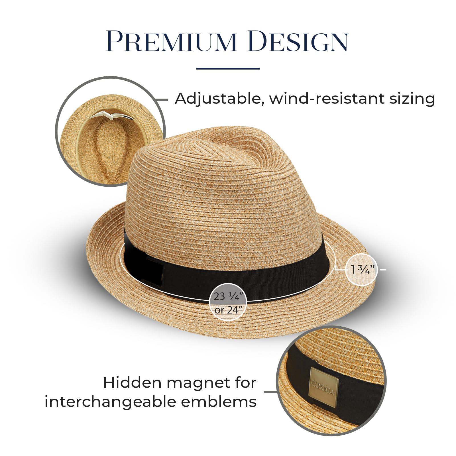 CARKELLA by Wallaroo Unisex Del Mar Trilby Fedora β Short Brim, Packable Design and Adjustable Sizing β Classic and Stylish Sun-Smart Hat for Casual Everyday Wear (Medium/Large, Beige)