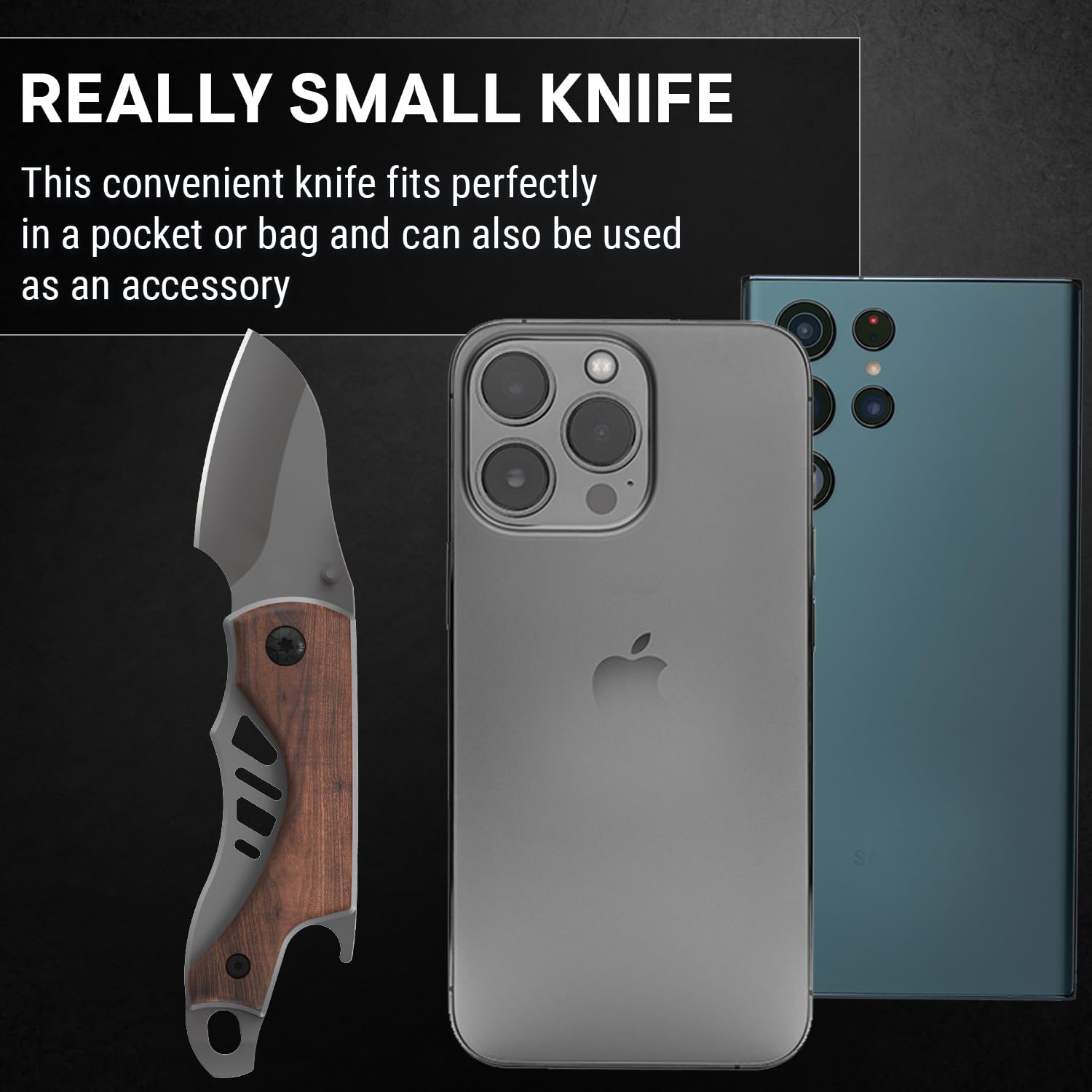 Small Pocket Knife for Men - 5.7ββ Keychain Knife with Bottle Opener - Box Cutter - Wood Handle - Liner Lock - Legal Mini EDC Folding Knife - Cool Sharp Tiny Knives - Gift for Everyone 6779N