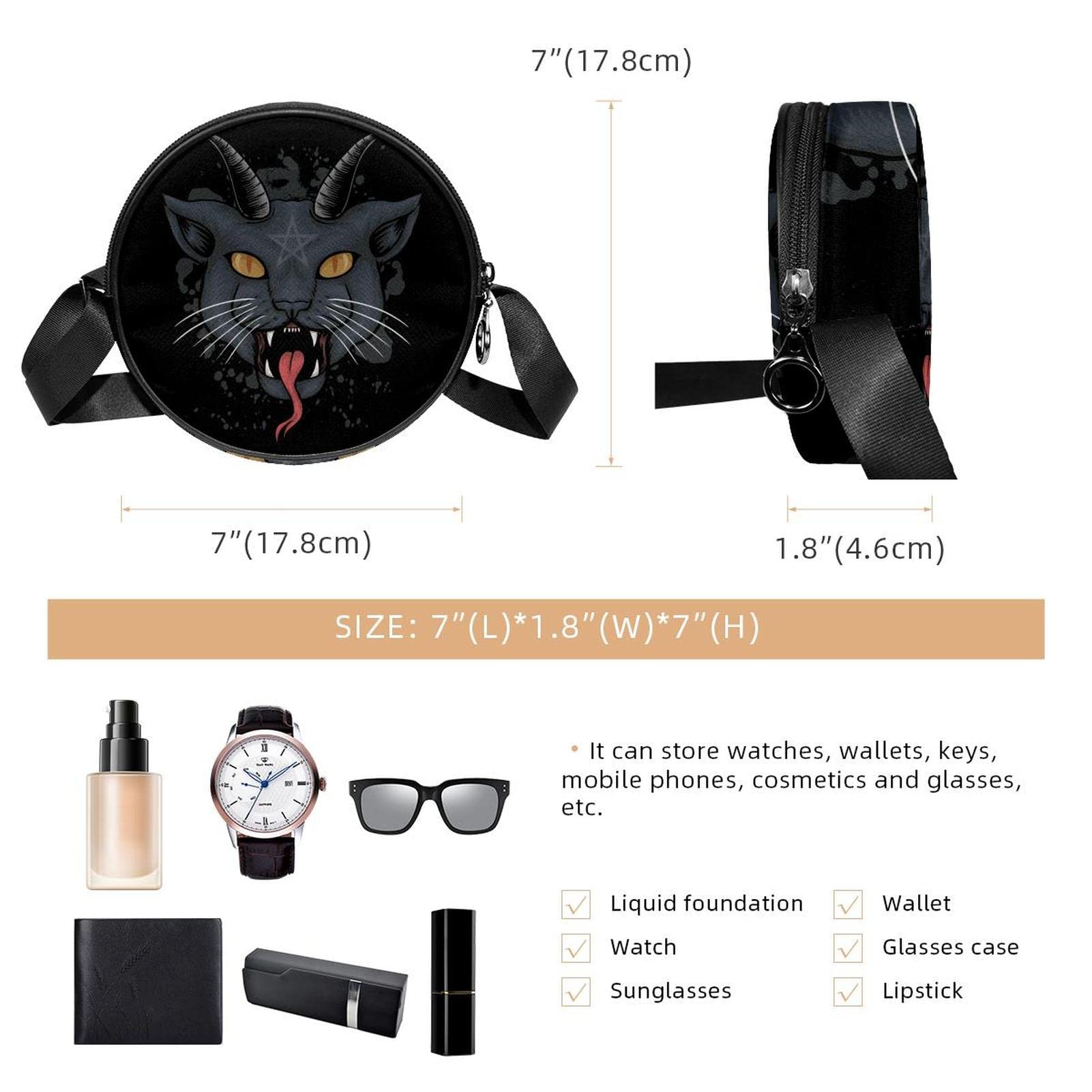 Satanic Cat Head Crossbody Bag for Women Circle Purse Shoulder Handbag Wallet Crossbody Purse Bag
