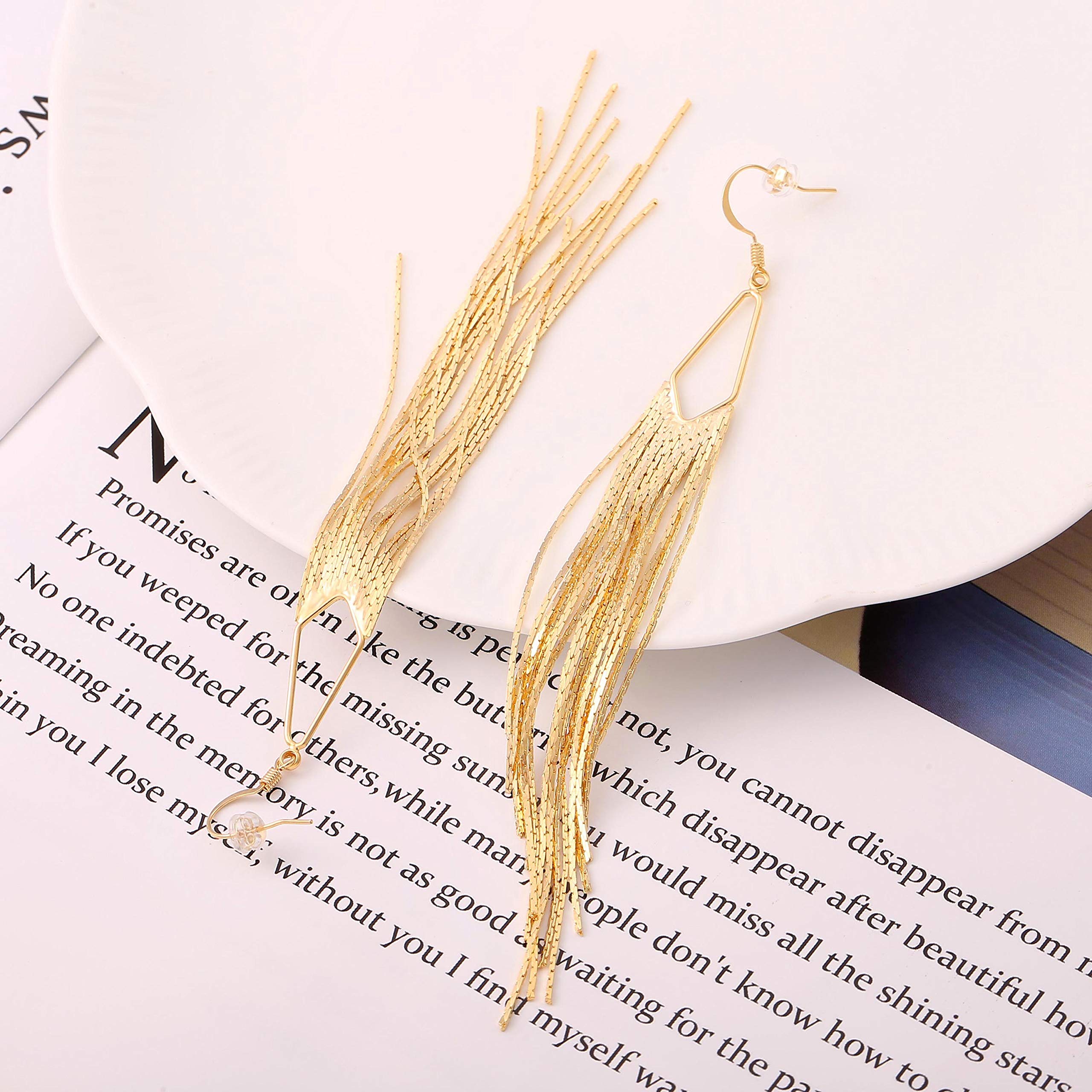 PEARLADA 18K Gold Long Chain Tassel Earrings Simple Hook Jewelry for Women Fashion Sleek Chain Dangle Drop Earrings for Party Linear Fringe Earring