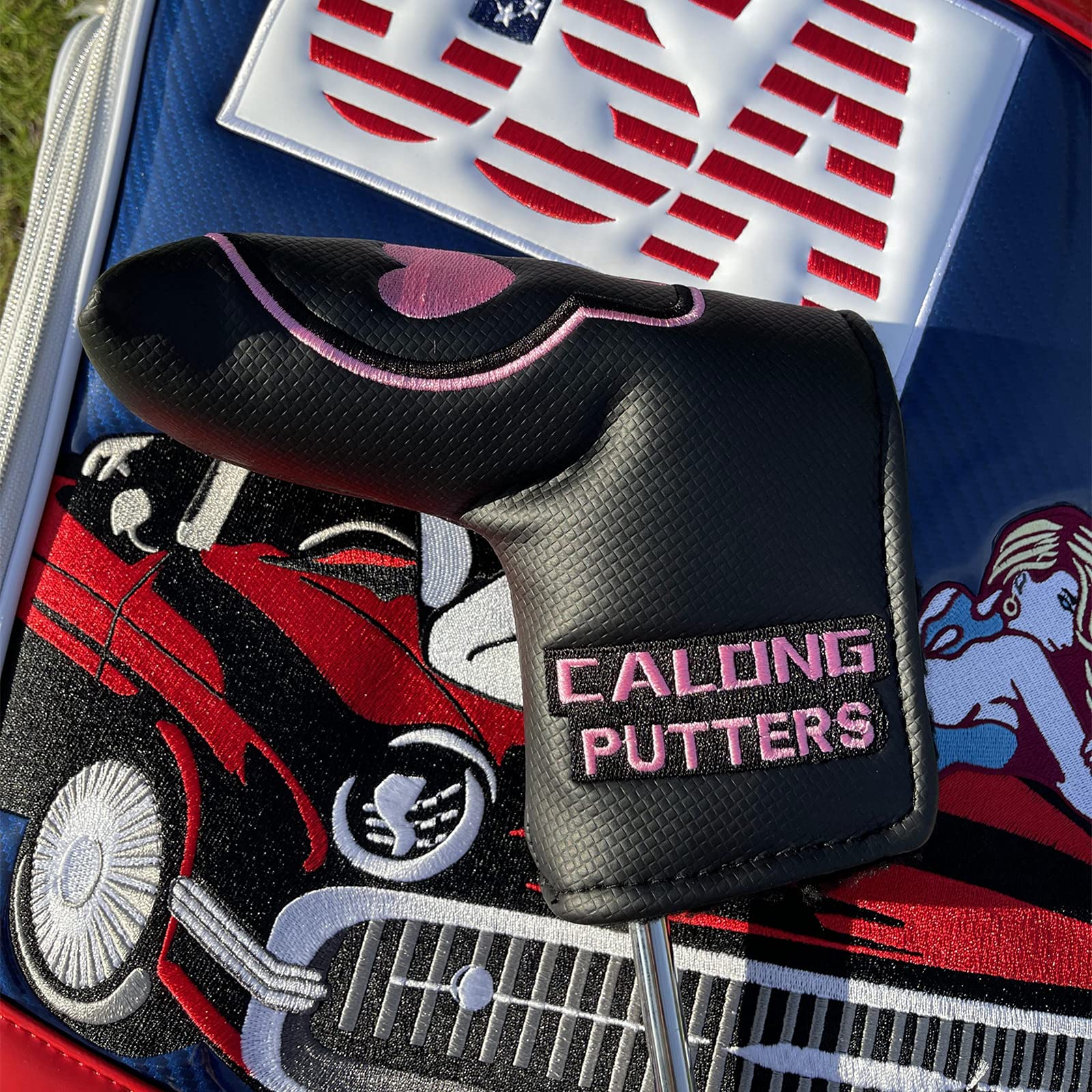 CALONG Golf Putter Blade Head Cover Black/Pink Skull Golf Clubs Cover for Scotty Cameron Ping Odyssey Taylormade