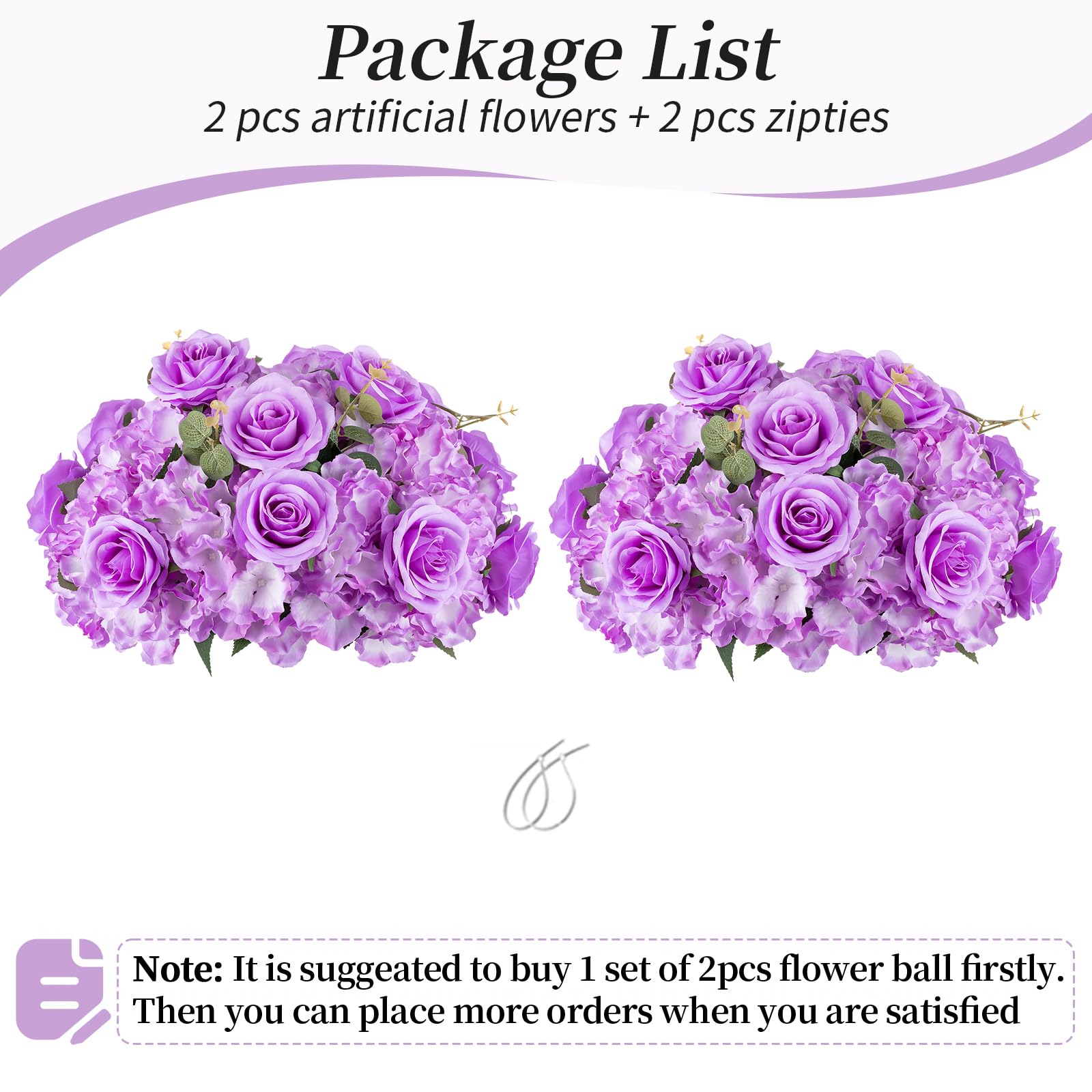 BLOSMON Artificial Flower Balls Wedding Centerpieces 2 Pcs 15.7" Large Lilac Fake Flowers Rose Hydrangea Ball Arrangement Center Pieces for Table Silk Floral Bouquet for Wedding Party Home Decor
