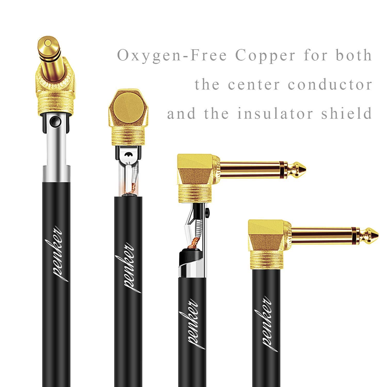 Penker 2 Pack Guitar Instrument Cable 3FT,Right Angle 1/4-Inch TS to Straight 1/4-Inch TS Gold Plated 6.35mm Guitar Cord,1 Meter for Guitar Bass Keyboard Effector Microphone Mixer