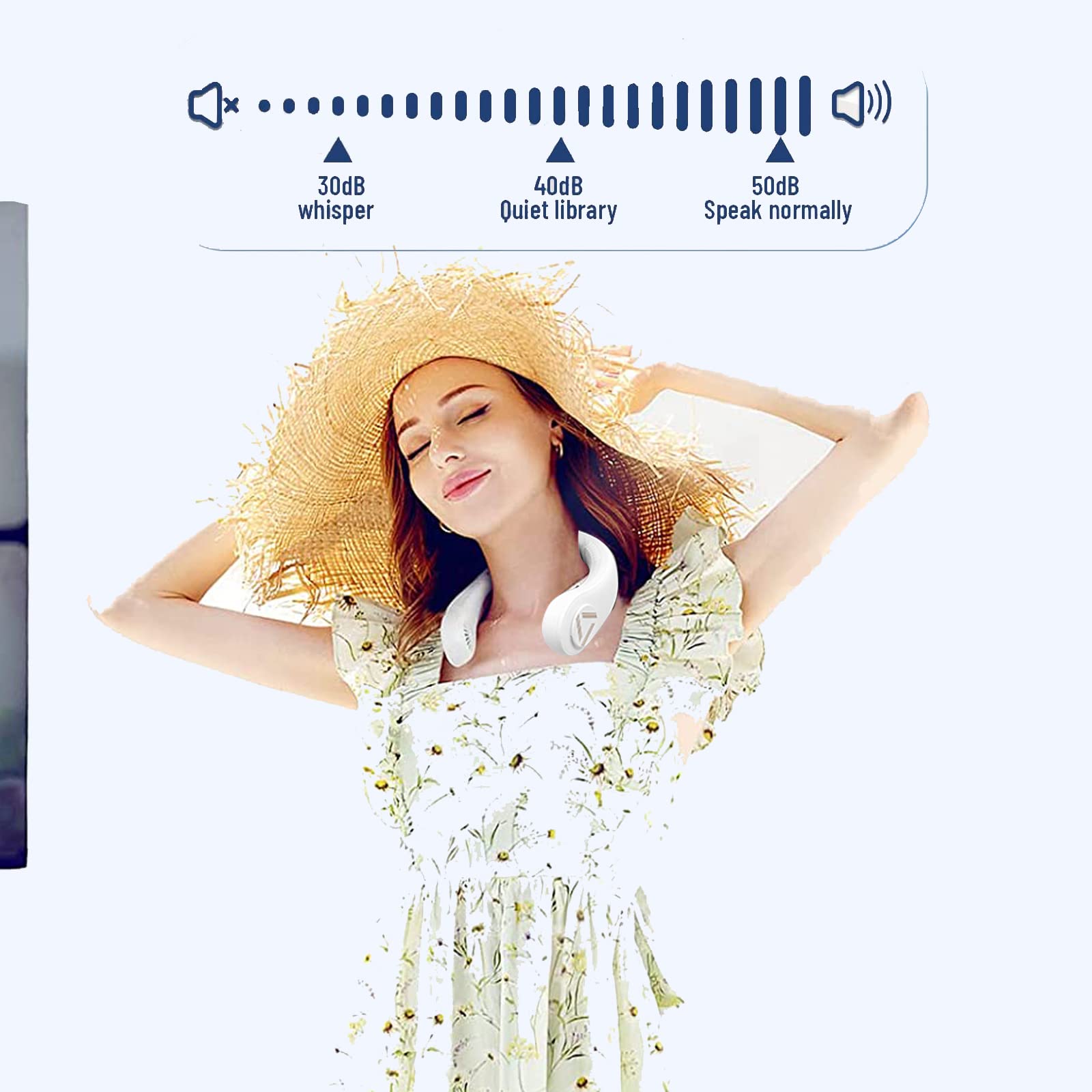Portable Neck Fan, Upgraded Personal Wearable Air Conditioner Bladeless Fan, Hands Free Semiconductor Chip Cooling Fan,Headphone Design with 4000mAh Battery 3 Speed Mode LED Display for Home/ Office/ Travel