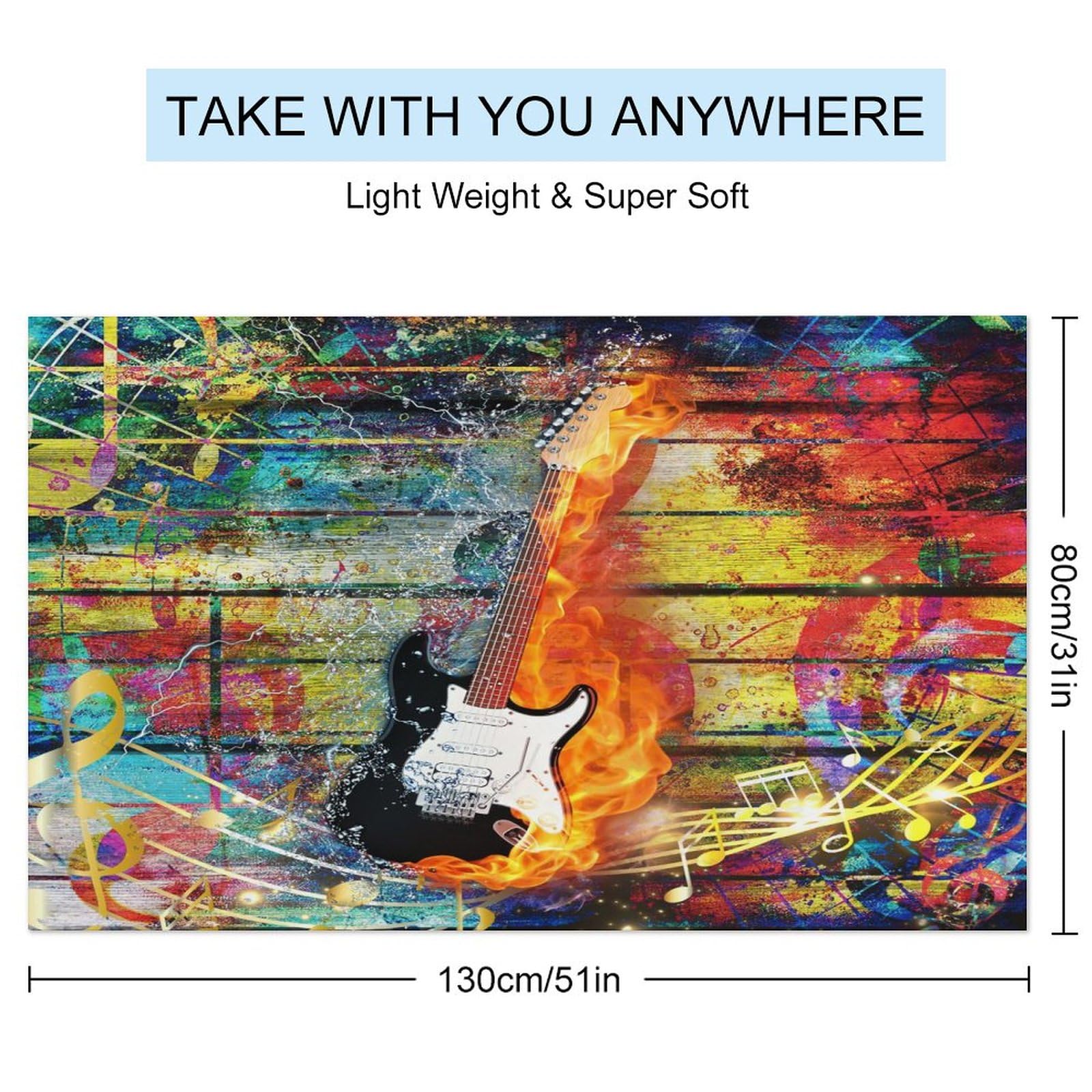 Brebasf Abstract Colorful Guitar Oversized Lightweight,Extra Large Soft Beach Towels Music Note Colorful Woodern Board Jazz Music Sauna Beach Gym,51W x31L