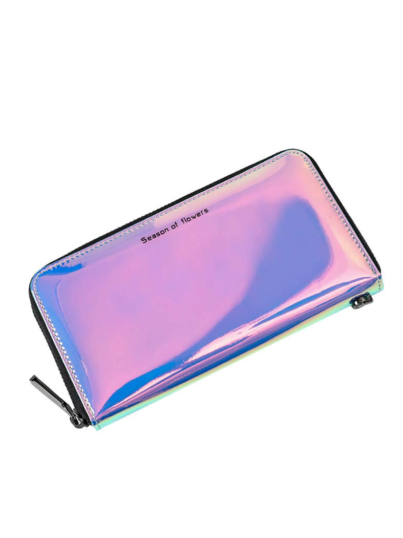 Marchome Holographic Clutch Wallet Iridescent Cellphone Handbag with Removable Lanyard (Blue, One Neck Lanyard)
