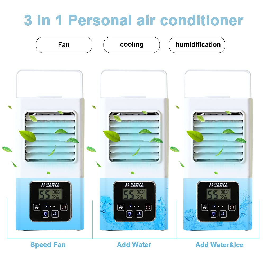 Portable Personal Air Conditioner Fan, Quiet Desktop Air Cooler for Summer, 400ML Mini Evaporative Room Cooler with 3 Speeds & 2 Misting, for Home Office Bedroom Indoor Outdoor, White