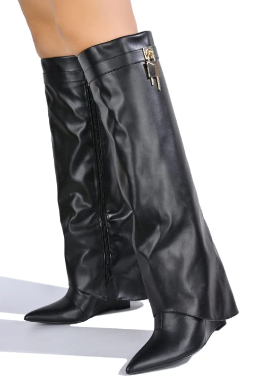 Cape Robbin Women's Pointed Toe Wedge Heel Knee High Boots Valeri (Black, us_footwear_size_system, adult, women, numeric, medium, numeric_8_point_5)