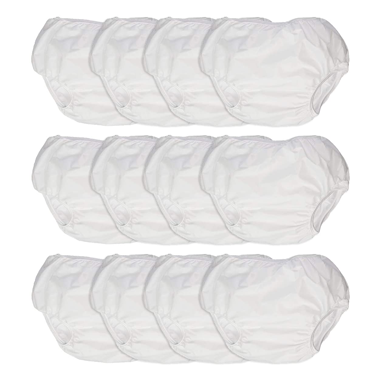 Dappi 12 Pairs Waterproof 100% Nylon Diaper Pants, White, Medium