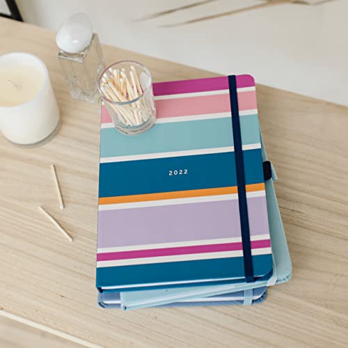 Busy B Busy Life Diary January to December 2022 - A5 Stripe Week to View Planner with Dual Schedules, Pen holder and Pockets