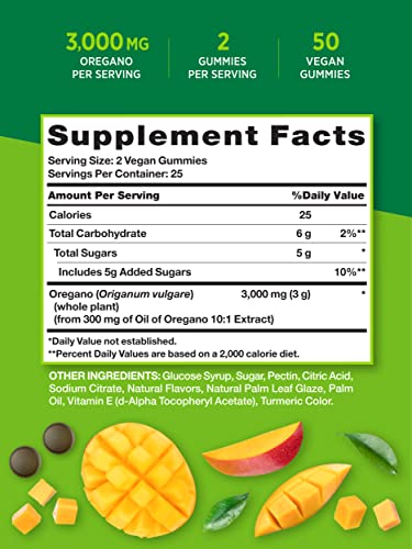 Nature's Truth Oil of Oregano Gummies | Vegan, Gluten Free & Non-GMO Supplement | Natural Mango Flavor | 50 Count