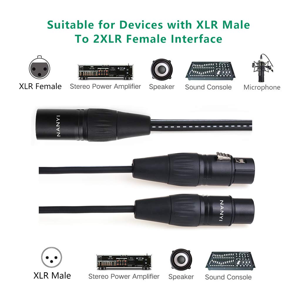 NANYI XLR Splitter Microphone Cable XLR to XLR Patch Cables 3-Pin XLR Male to Dual XLR Female Y Cable Adaptor mic Cable DMX Cable Patch Cords with Oxygen -5FT