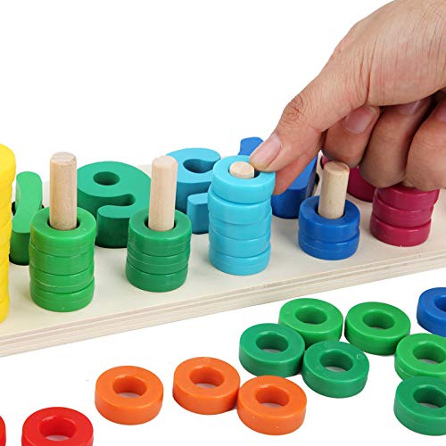 KangRuiZhe Montessori Materials Wood Math Blocks Shape Sorter Number and Stacking Learning Toys (Mathematics)