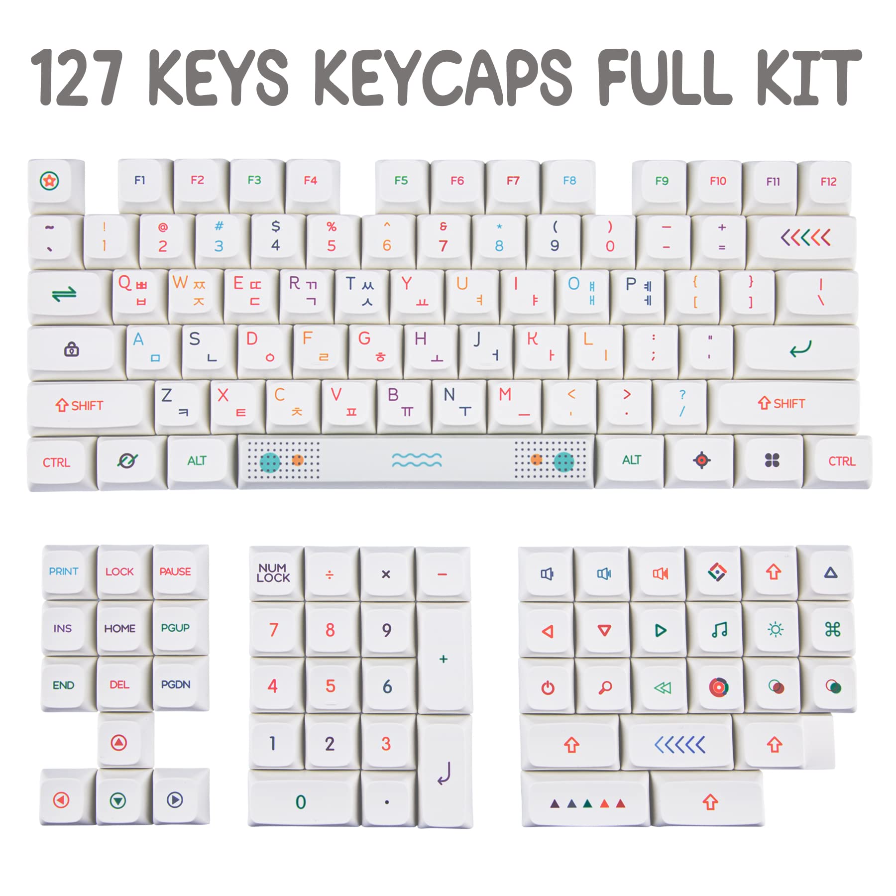 TOkey 127 Keys XDA Profile Custom PBT Dye Sublimation Keycaps Compatible with All Mechanical Gaming Keyboards for TTC Gateron Kailh Holy Panda Cherry MX Switches(Neon Lights with Korean)