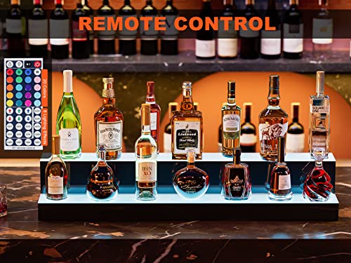 Oarlike LED Liquor Bottle Display Shelf 40 in 2 Step Acrylic Lighted Bar Shelf W/RF Remote Controller Home Commercial Bar Countertop Display Stand