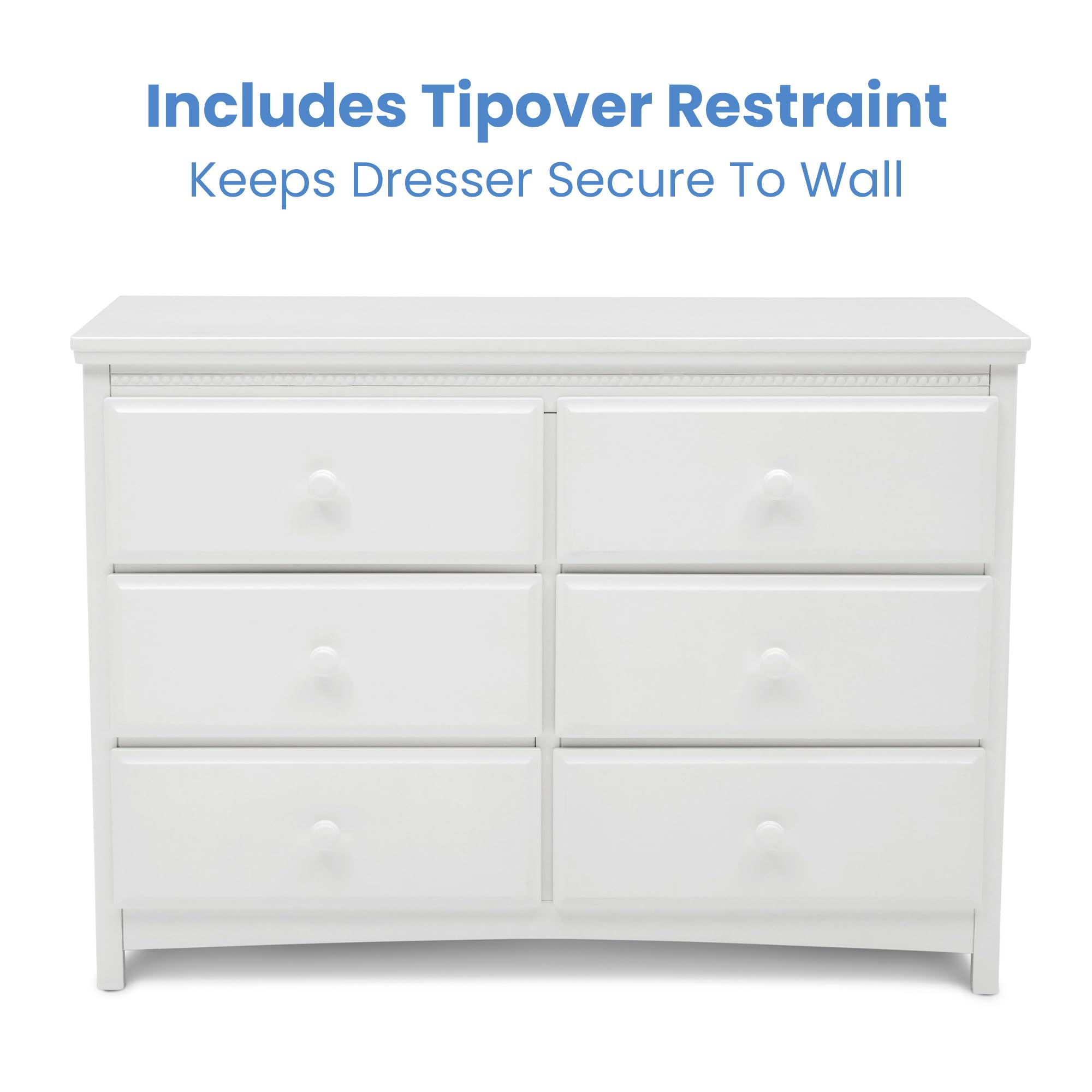 Delta Children Emerson 6 Drawer Dresser with Interlocking Drawers - Greenguard Gold Certified, Bianca White