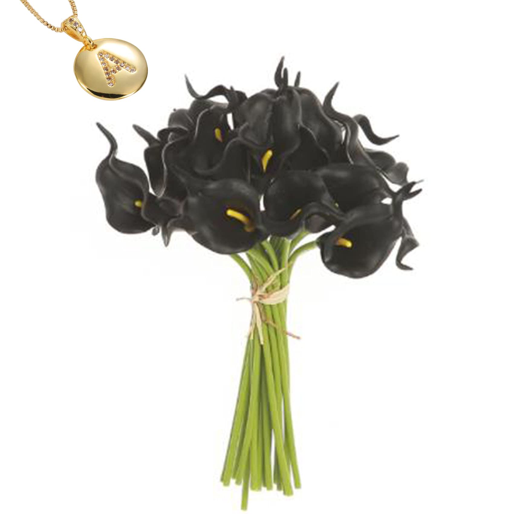Mom Gifts 22pcs Calla Lily Artificial Flowers Vibrant and Durable Black Calla Lily Gift for Mom Latex Real Touch Calla Lily Faux Flowers Black Fake Flower Arrangement 13.4" for Home Wedding Decor