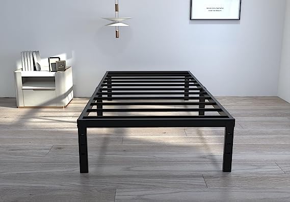 Joceret Twin Bed Frames No Box Spring Needed,18 Inch Heavy Duty Metal Platform Support up to 3500 lbs with Steel Slat,Easy Assembly,Noise Free,Mass Storage,Black,Boys,Girls,Black