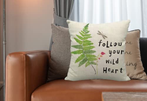 NATU-I Nature-Style Heart Pillowcase Covers 18x18 Throw Pillow Covers Square Decorative Cushion Cover Home Living Room Bed Garden (Pterophyta and Words)