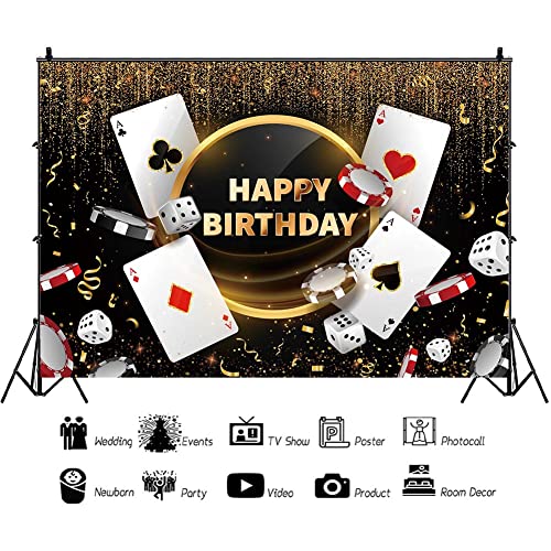 Hilioens 7×5ft Casino Birthday Backdrop for Men Gold Glitter Dots Bokeh Las Vegas Casino Night Background Party Banner Decoratins