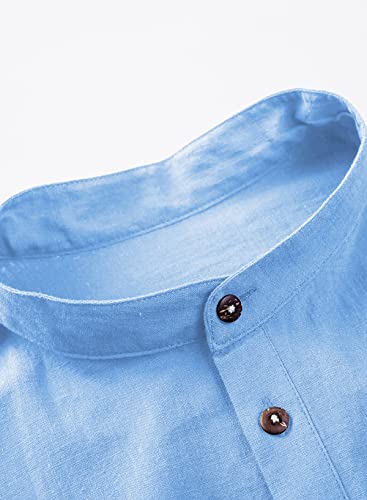 JMIERR Mens Casual Cotton Linen Texture Henley Shirt Short Sleeve Button Down Shirt Summer Beach Tropical Cruise Shirts US 40(M) Sky Blue