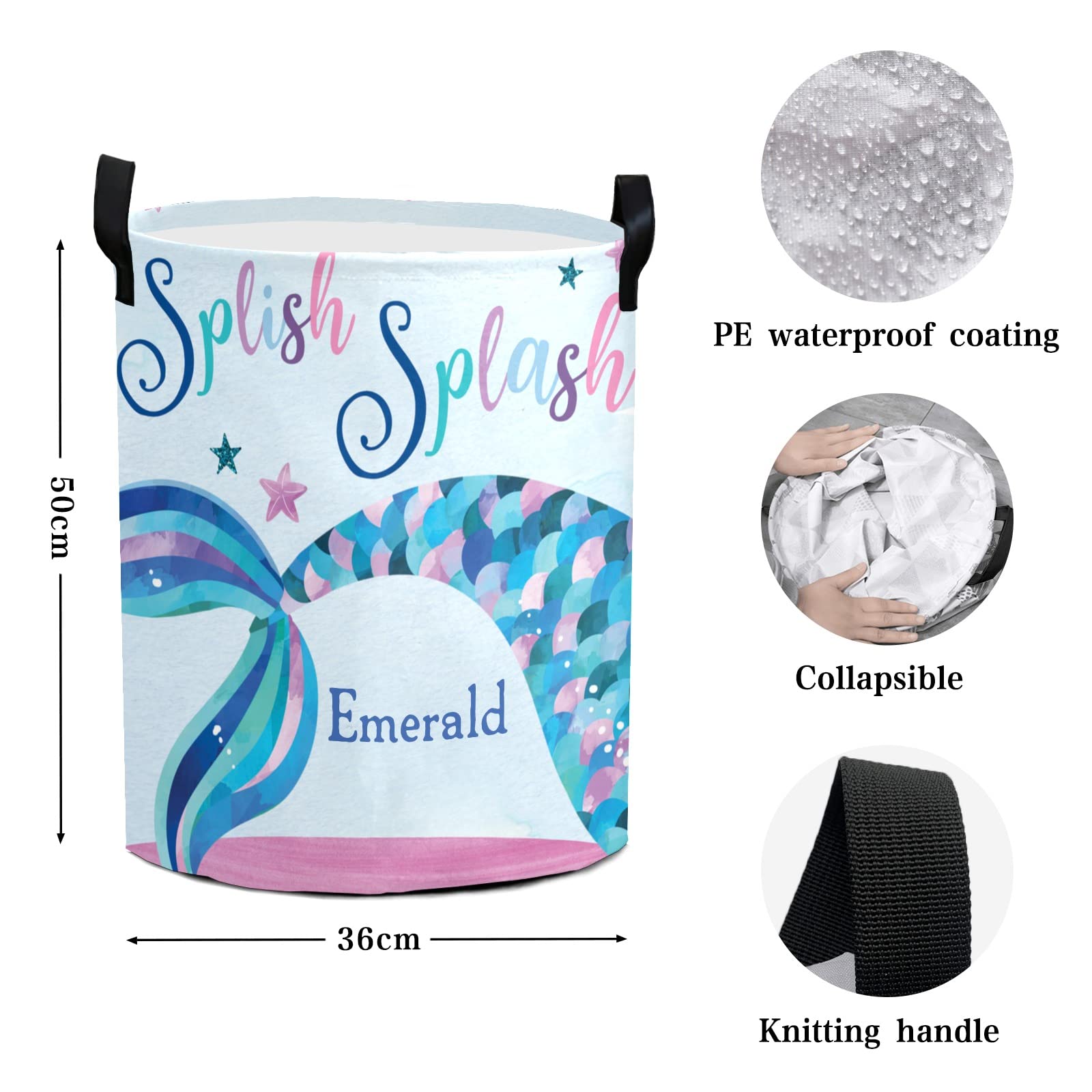 Custom Fantasy Watercolor Mermaids Laundry Basket Handles Collapsible Hamper Foldable Storage Bin Living Room Office Bathroom Bedroom