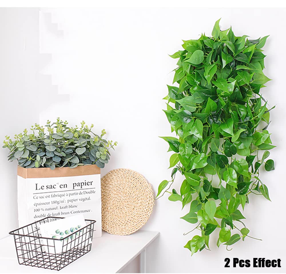 WEISPARK Artificial Hanging Plants - 2pcs Fake Ivy Vine Leaves Kitchen Plants for Wall House Room Garden Wedding Garland Indoor Outdoor Decoration (No Baskets)