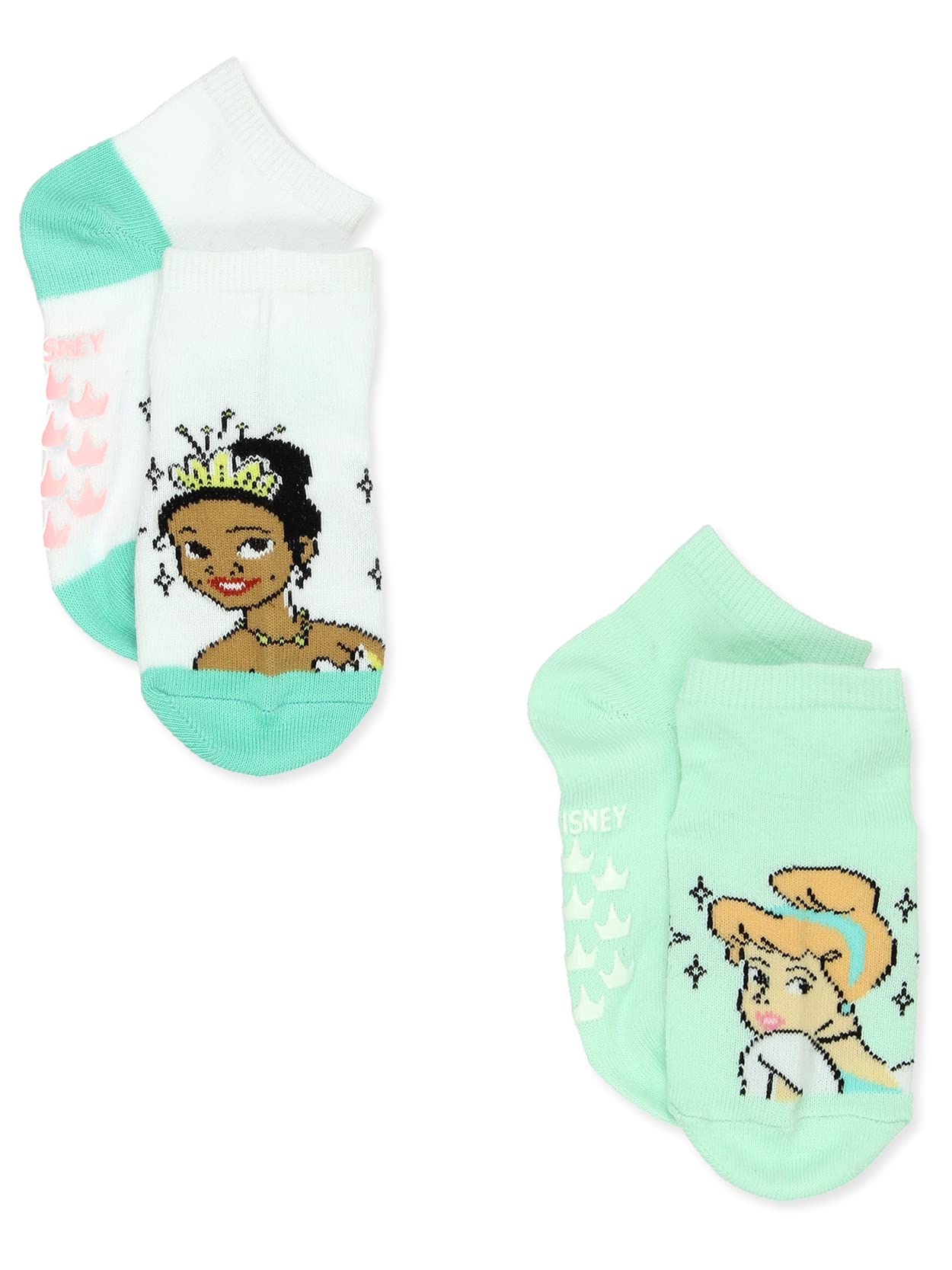 Disney Princess Toddler Girls 6 Pack Socks with Grippers (Small (4-6), Aqua Blue)
