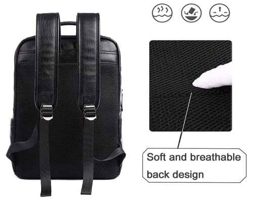 HKZHITOU Laptop Backpack For Men Vintage Leather College Backpack Black Travel Waterproof Bags Fit 16 Inch Notebook