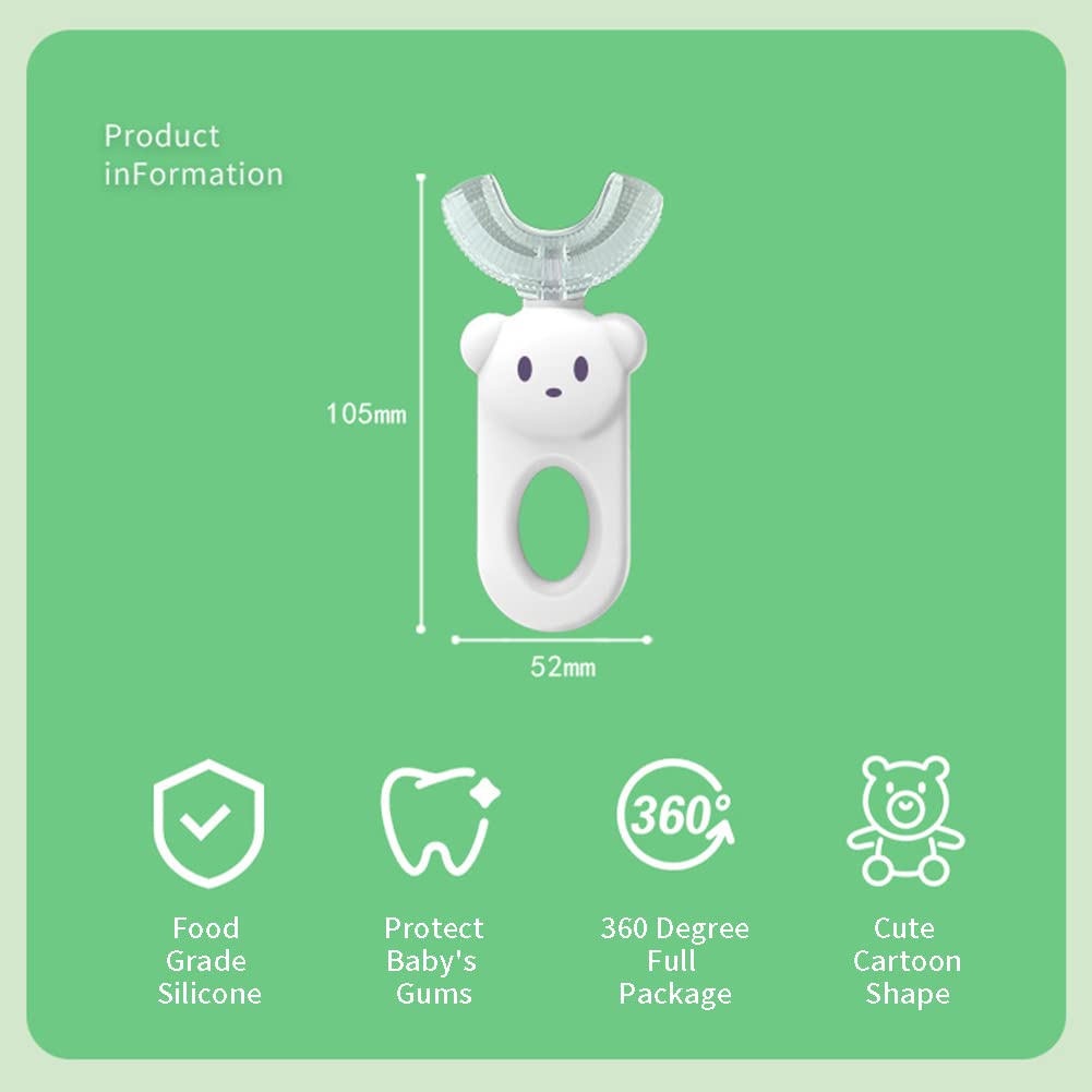 lewedo Kids U-Shaped Toothbrush 2 Pcs, 360 All Around U Shaped Toothbrush, Liquid Silicone U-Shaped Cartoon Kids Brush for Age 2-6, Brown & White